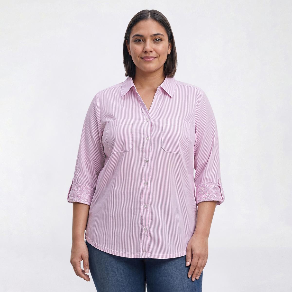 Click here for Plus Size Emily Daniels 3/4 Roll Tab Sleeve Stripe... prices